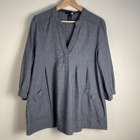 H&M | Tops | Hm Womens Chambray Tunic Top Sz 6 Blue 10 Cotton Chore ...